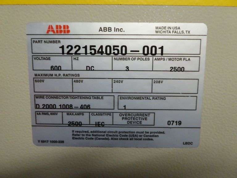 Charlotte, NC - ABB Enclosed Circuit Breaker - Yellow Tag Auctions