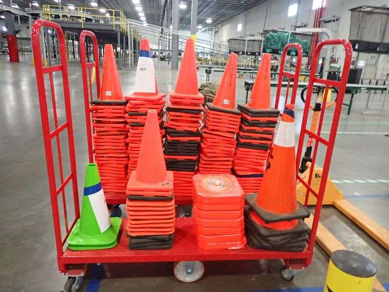 Lot of (2) Carts with Safety Cones - Yellow Tag Auctions